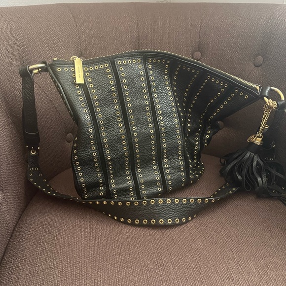 Michael Kors | Bags | Michael Kors Shoulder Bag Black Leather With Gold ...